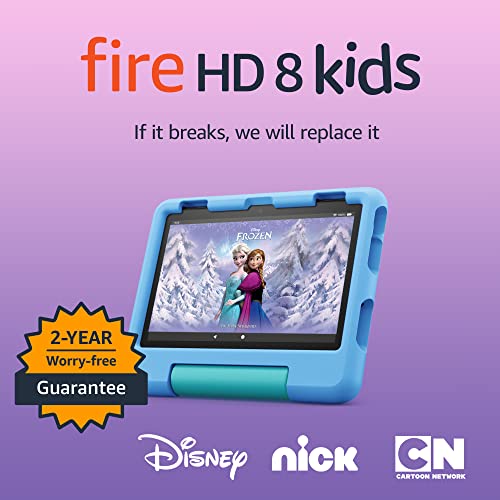 All-new Amazon Fire HD 8 Kids tablet, 8" HD display, ages 3-7, includes 2-year worry-free guarantee, Kid-Proof Case, 32 GB, (2022 release), Blue