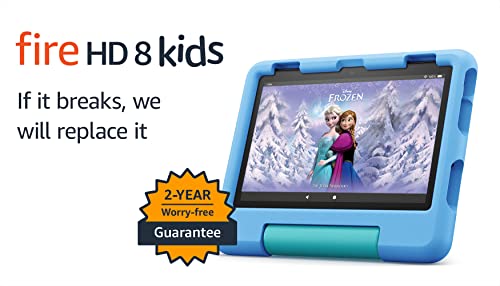 All-new Amazon Fire HD 8 Kids tablet, 8" HD display, ages 3-7, includes 2-year worry-free guarantee, Kid-Proof Case, 32 GB, (2022 release), Blue