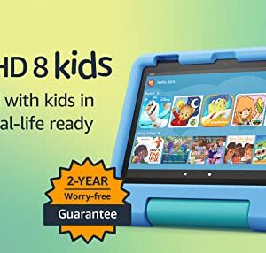 All-new Amazon Fire HD 8 Kids tablet, 8" HD display, ages 3-7, includes 2-year worry-free guarantee, Kid-Proof Case, 32 GB, (2022 release), Blue