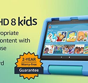 All-new Amazon Fire HD 8 Kids tablet, 8" HD display, ages 3-7, includes 2-year worry-free guarantee, Kid-Proof Case, 32 GB, (2022 release), Blue