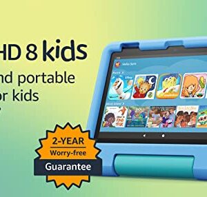 All-new Amazon Fire HD 8 Kids tablet, 8" HD display, ages 3-7, includes 2-year worry-free guarantee, Kid-Proof Case, 32 GB, (2022 release), Blue