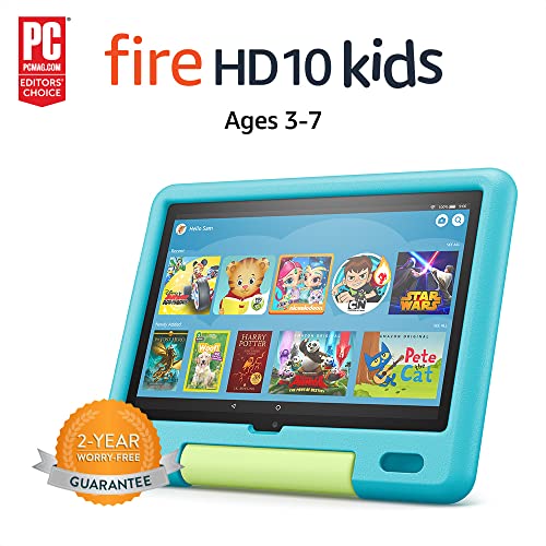 Amazon Fire HD 10 Kids tablet, 10.1", 1080p Full HD, ages 3–7, 32 GB, Aquamarine