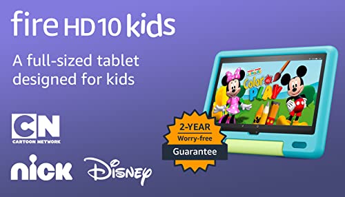 Amazon Fire HD 10 Kids tablet, 10.1", 1080p Full HD, ages 3–7, 32 GB, Aquamarine