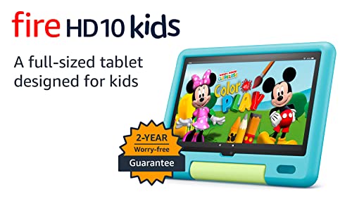 Amazon Fire HD 10 Kids tablet, 10.1", 1080p Full HD, ages 3–7, 32 GB, Aquamarine