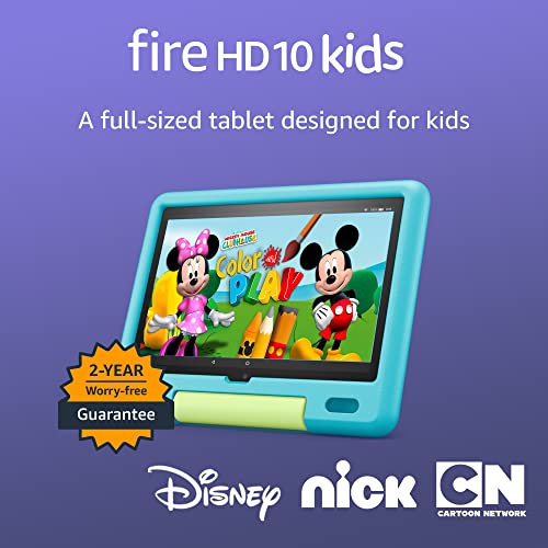 Amazon Fire HD 10 Kids tablet, 10.1", 1080p Full HD, ages 3–7, 32 GB, Aquamarine