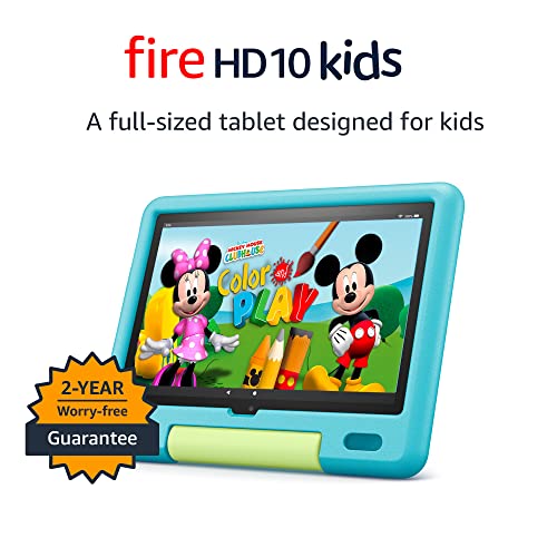 Amazon Fire HD 10 Kids tablet, 10.1", 1080p Full HD, ages 3–7, 32 GB, Aquamarine