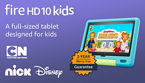 Amazon Fire HD 10 Kids tablet, 10.1", 1080p Full HD, ages 3–7, 32 GB, Aquamarine