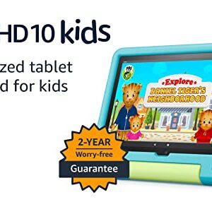 Amazon Fire HD 10 Kids tablet, 10.1", 1080p Full HD, ages 3–7, 32 GB, Aquamarine