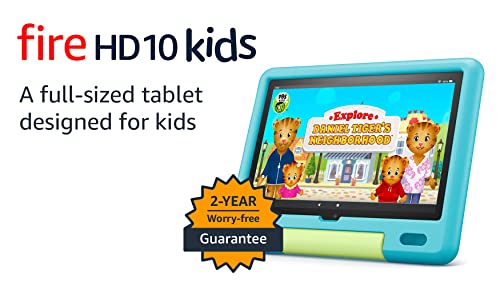 Amazon Fire HD 10 Kids tablet, 10.1", 1080p Full HD, ages 3–7, 32 GB, Aquamarine