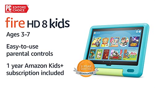 Amazon Fire HD 10 Kids tablet, 10.1", 1080p Full HD, ages 3–7, 32 GB, Aquamarine