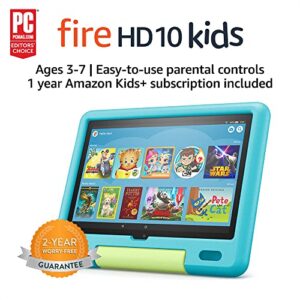 Amazon Fire HD 10 Kids tablet, 10.1", 1080p Full HD, ages 3–7, 32 GB, Aquamarine