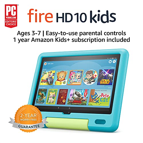 Amazon Fire HD 10 Kids tablet, 10.1", 1080p Full HD, ages 3–7, 32 GB, Aquamarine