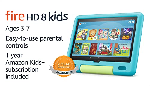 Amazon Fire HD 10 Kids tablet, 10.1", 1080p Full HD, ages 3–7, 32 GB, Aquamarine