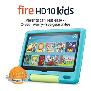 Amazon Fire HD 10 Kids tablet, 10.1", 1080p Full HD, ages 3–7, 32 GB, Aquamarine