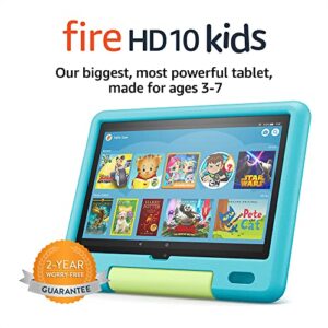 Amazon Fire HD 10 Kids tablet, 10.1", 1080p Full HD, ages 3–7, 32 GB, Aquamarine