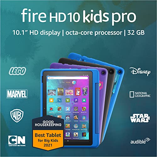 Amazon Fire HD 10 Kids Pro tablet, 10.1", 1080p Full HD, ages 6–12, 32 GB, (2021 release), named"Best Tablet for Big Kids" by Good Housekeeping, (2021 release), Sky Blue