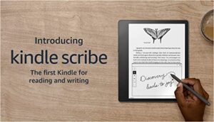 introducing kindle scribe (16 gb), the first kindle for reading and writing, with a 10.2” 300 ppi paperwhite display, includes basic pen