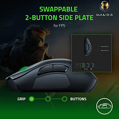 Razer Naga Pro Wireless Gaming Mouse: Interchangeable Side Plate w/ 2, 6, 12 Button Configurations - Focus+ 20K DPI Optical Sensor - Fastest Gaming Mouse Switch - Chroma RGB Lighting