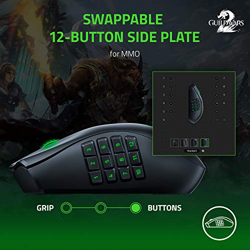 Razer Naga Pro Wireless Gaming Mouse: Interchangeable Side Plate w/ 2, 6, 12 Button Configurations - Focus+ 20K DPI Optical Sensor - Fastest Gaming Mouse Switch - Chroma RGB Lighting