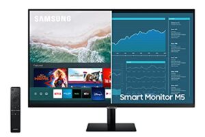 samsung m5 series 27-inch fhd 1080p smart monitor & streaming tv (tuner-free), netflix, hbo, prime video, & more, apple airplay, bluetooth, built-in speakers, remote included (ls27am500nnxza)