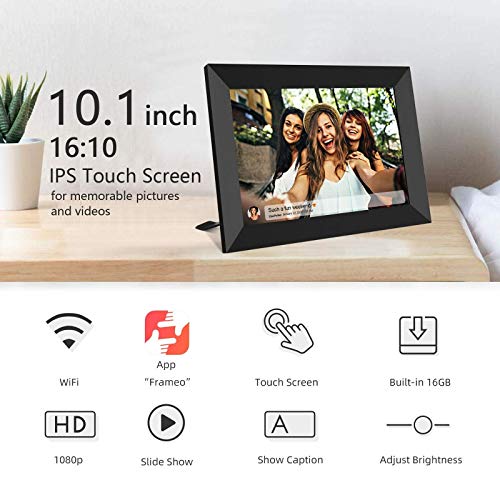 FRAMEO 10.1 Inch Smart WiFi Digital Photo Frame 1280x800 IPS LCD Touch Screen, Auto-Rotate Portrait and Landscape, Built in 16GB Memory, Share Moments Instantly via Frameo App from Anywhere