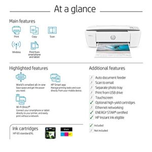 HP DeskJet 3755 Compact All-in-One Wireless Printer, HP Instant Ink, Works with Alexa - Stone Accent (J9V91A)