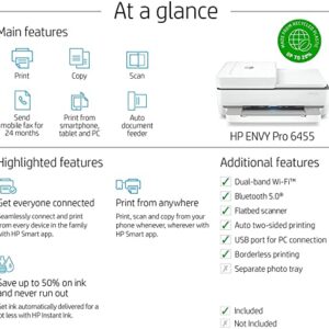 HP ENVY Pro 6455 Wireless All-in-One Printer, Mobile Print, Scan & Copy, Auto Document Feeder, HP Instant Ink ready, Works with Alexa (5SE45A)