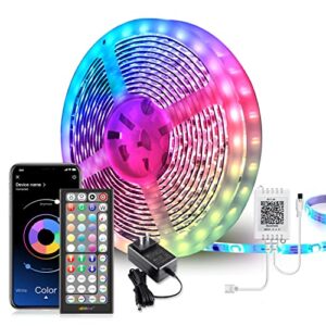 nexillumi 65.6ft led lights for bedroom music sync color changing rgb led strip rope lights 44-key remote, 5050 rgb led light strips(app+remote+mic)