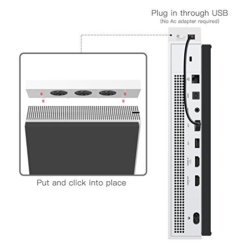 MoKo Xbox One S Cooling Fan, Built-in 3 High Speed Fans, 2-Port USB Charing & Data Syncing, L/H Fan Speed Switch for Xbox One S Gaming Console, White