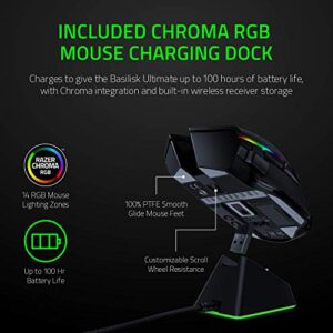 Razer Basilisk Ultimate HyperSpeed Wireless Gaming Mouse w/ Charging Dock: Fastest Gaming Mouse Switch - 20K DPI Optical Sensor - Chroma RGB - 11 Programmable Buttons - 100 Hr Battery - Classic Black