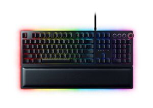 razer huntsman elite gaming keyboard: fast keyboard switches – linear optical switches – chroma rgb lighting – magnetic plush wrist rest – dedicated media keys & dial – classic black