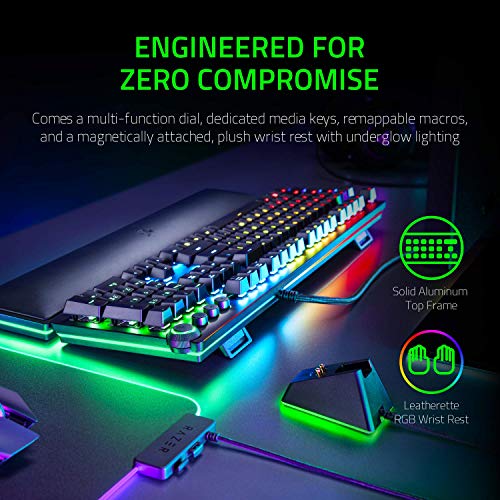 Razer Huntsman Elite Gaming Keyboard: Fast Keyboard Switches - Linear Optical Switches - Chroma RGB Lighting - Magnetic Plush Wrist Rest - Dedicated Media Keys & Dial - Classic Black