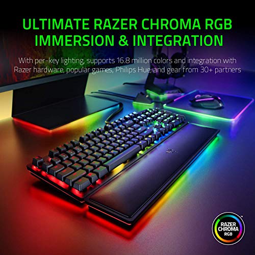 Razer Huntsman Elite Gaming Keyboard: Fast Keyboard Switches - Linear Optical Switches - Chroma RGB Lighting - Magnetic Plush Wrist Rest - Dedicated Media Keys & Dial - Classic Black