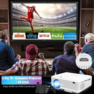 WiFi Projector with 100’’ Projector Screen, 9000Lux Projector for Outdoor Movies 1080P Full HD Supported Mini Portable Projector Compatible with Smartphone TV Stick HDMI USB AV AUX