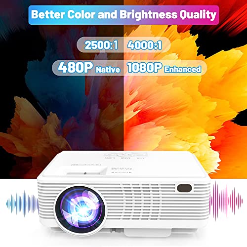 WiFi Projector with 100’’ Projector Screen, 9000Lux Projector for Outdoor Movies 1080P Full HD Supported Mini Portable Projector Compatible with Smartphone TV Stick HDMI USB AV AUX