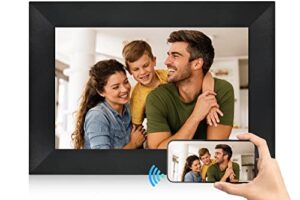 digital photo frame hyjoy wifi digital picture frame 8 inch with ips hd touch screen, auto-rotate function, easy setup to share photos or videos from anywhere via aimor app