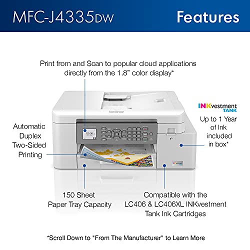 Brother MFC-J4335DW INKvestment-Tank All-in-One Printer with Duplex and Wireless Printing Plus Up to 1-Year of Ink in-Box