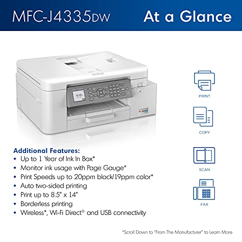 Brother MFC-J4335DW INKvestment-Tank All-in-One Printer with Duplex and Wireless Printing Plus Up to 1-Year of Ink in-Box