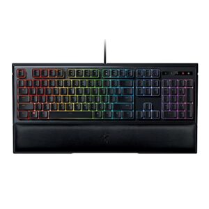 razer ornata chroma gaming keyboard: hybrid mechanical key switches – customizable chroma rgb lighting – individually backlit keys – detachable plush wrist rest – programmable macro functionality