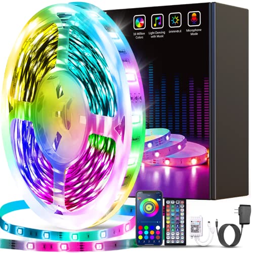 Led Lights for Bedroom, Music Sync LED Rope Lights APP Control with Remote, RGB Led Strip Lights for Room Kitchen Party Home Decoration (65.6ft)