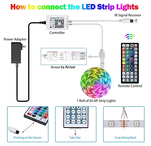 Led Lights for Bedroom, Music Sync LED Rope Lights APP Control with Remote, RGB Led Strip Lights for Room Kitchen Party Home Decoration (65.6ft)