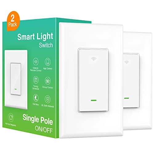 GHome Smart Switch, 2.4Ghz Wi-Fi Switch Works with Alexa, Google Assistant Single-Pole,Neutral Wire Required,UL Certified,Remote/Voice Control and Schedule, No Hub Required, (2 Pack)