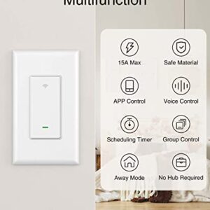 GHome Smart Switch, 2.4Ghz Wi-Fi Switch Works with Alexa, Google Assistant Single-Pole,Neutral Wire Required,UL Certified,Remote/Voice Control and Schedule, No Hub Required, (2 Pack)