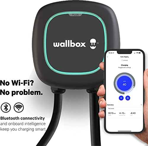 Wallbox Pulsar Plus Level 2 Electric Vehicle Smart Charger - 40 Amp NEMA Ultra Compact, WiFi, Bluetooth, Alexa and Google Home - 25 Foot Cable - UL Certified - Indoor/Outdoor