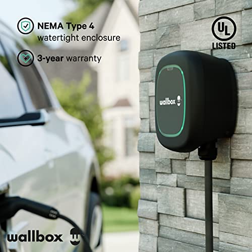 Wallbox Pulsar Plus Level 2 Electric Vehicle Smart Charger - 40 Amp NEMA Ultra Compact, WiFi, Bluetooth, Alexa and Google Home - 25 Foot Cable - UL Certified - Indoor/Outdoor