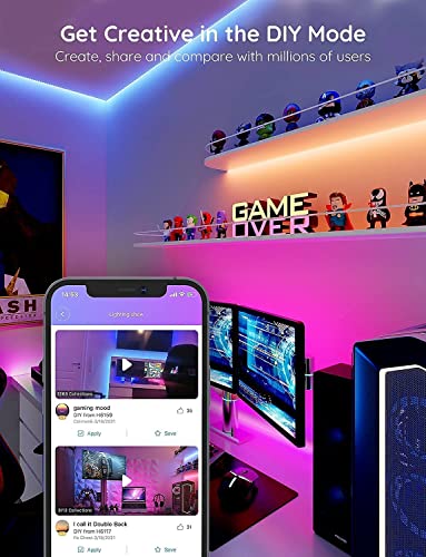 Govee Smart WiFi LED Strip Lights, 32.8ft RGB Light Strips Work with Alexa & Google Home, App Control Music Sync Lights with Protective Coating, Led Lights for Bedroom, Kitchen, Party, Ceiling