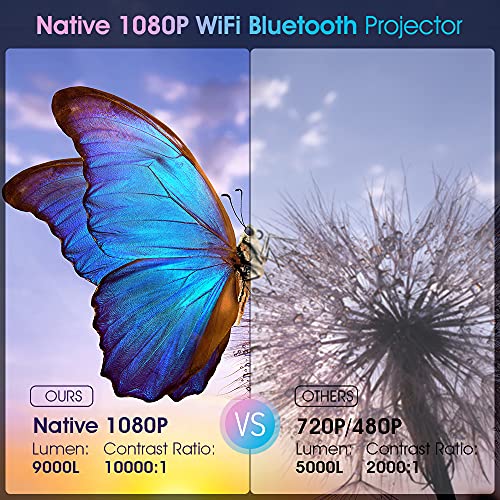 WiFi Bluetooth Projector, DBPOWER 9500L HD Native 1080P Projector, Zoom & Sleep Timer Support Outdoor Movie Projector, Home Projector Compatible w/ TV Stick, PC,DVD, Laptop/Extra Bag Included