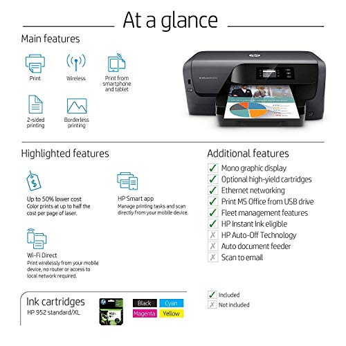 HP OfficeJet Pro 8210 Wireless Color Printer with Mobile Printing, Amazon Dash replenishment ready (D9L64A) (Renewed)