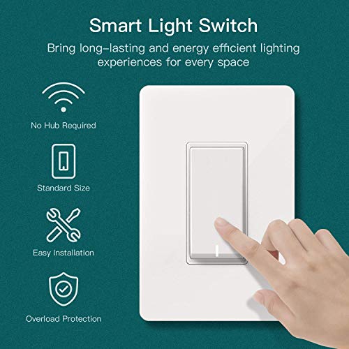 TREATLIFE Single Pole Smart Light Switch, Neutral Wire Required, 2.4Ghz Wi-Fi Light Switch, Works with Alexa and Google Home, Schedule, Remote Control, ETL Listed