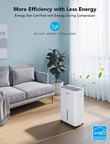 Govee Smart WiFi Dehumidifier for Basement, 50 Pint Dehumidifiers for Home Bedroom, Energy Star Dehumidifier with Drain Hose, Works with Alexa, Intelligent Humidity Control, 24H Timer